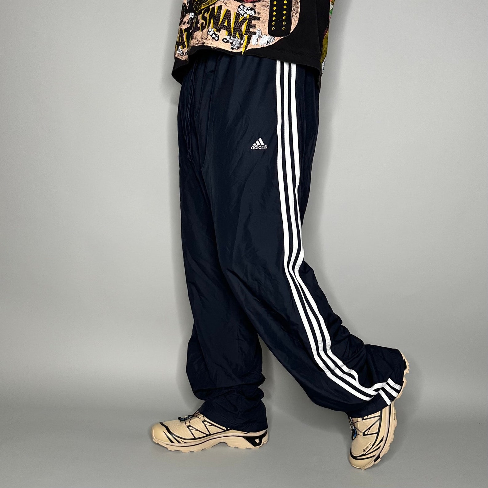 Vintage Adidas Track Pants Mens XL Navy Blue Polyester Sweatpants Baggy ...