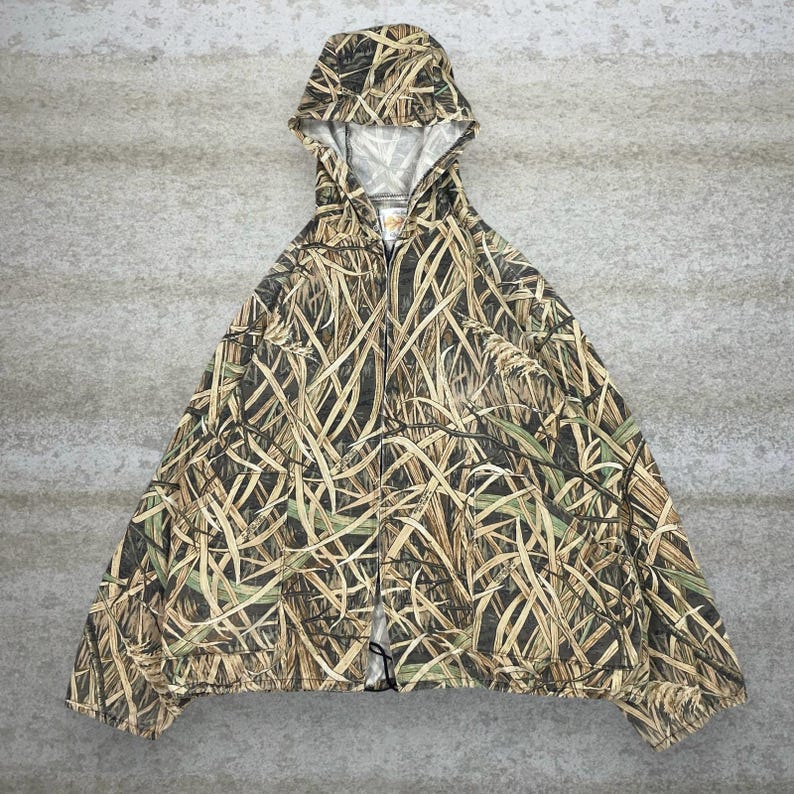 Vintage Shadowgrass Hunting Camo Hoodie Mens 2XL Cotton Full Zip Full ...