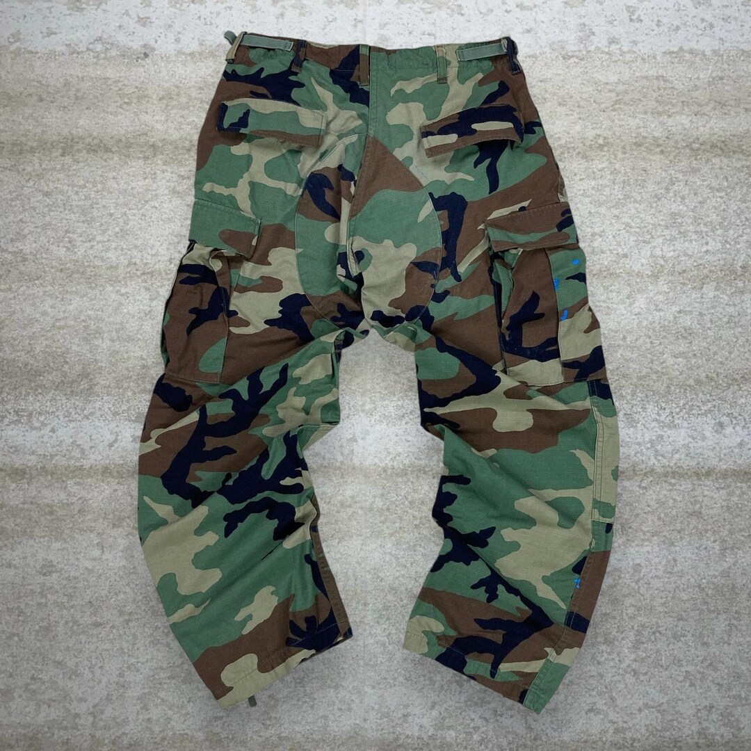 Vintage Military Woodland Camo Tactical Pants 32x28 Baggy Wide Leg Fit ...