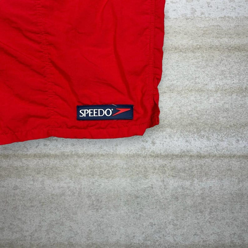 Vintage Speedo Swim Shorts Crimson Red Black Logo Mesh Lined 6" Inseam ...