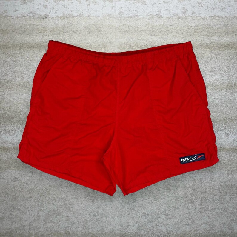 Vintage Speedo Swim Shorts Crimson Red Black Logo Mesh Lined 6" Inseam ...