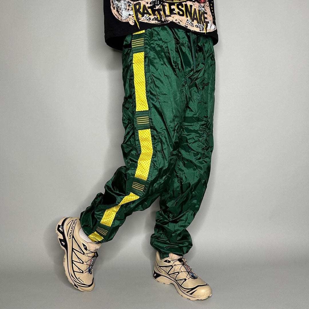 Vintage Green Bay Packers Track Pants Mens L Forest Green Nylon Joggers ...