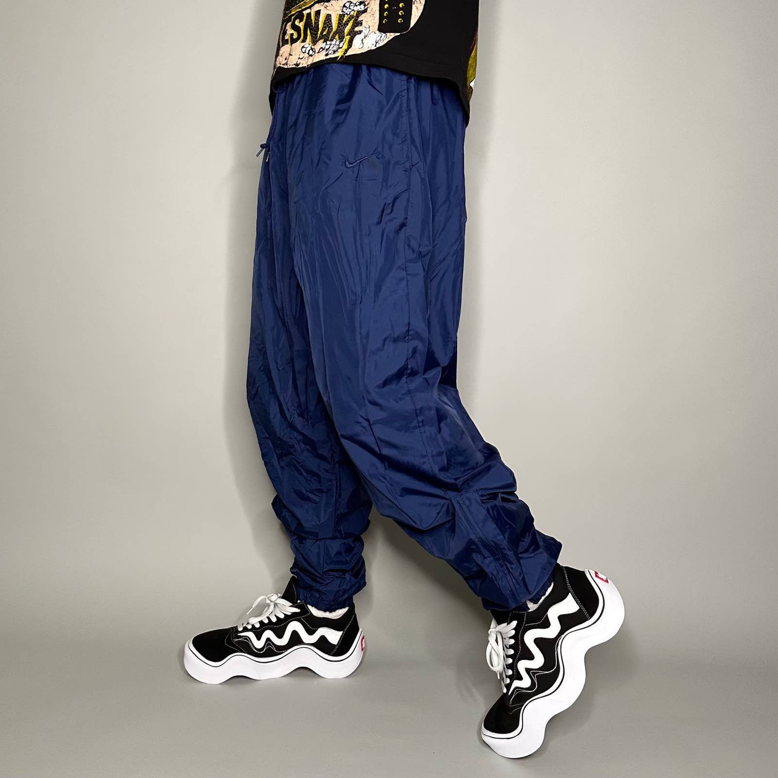 Vintage Nike Track Pants Navy Blue Nylon Joggers Subtle Embroidered ...