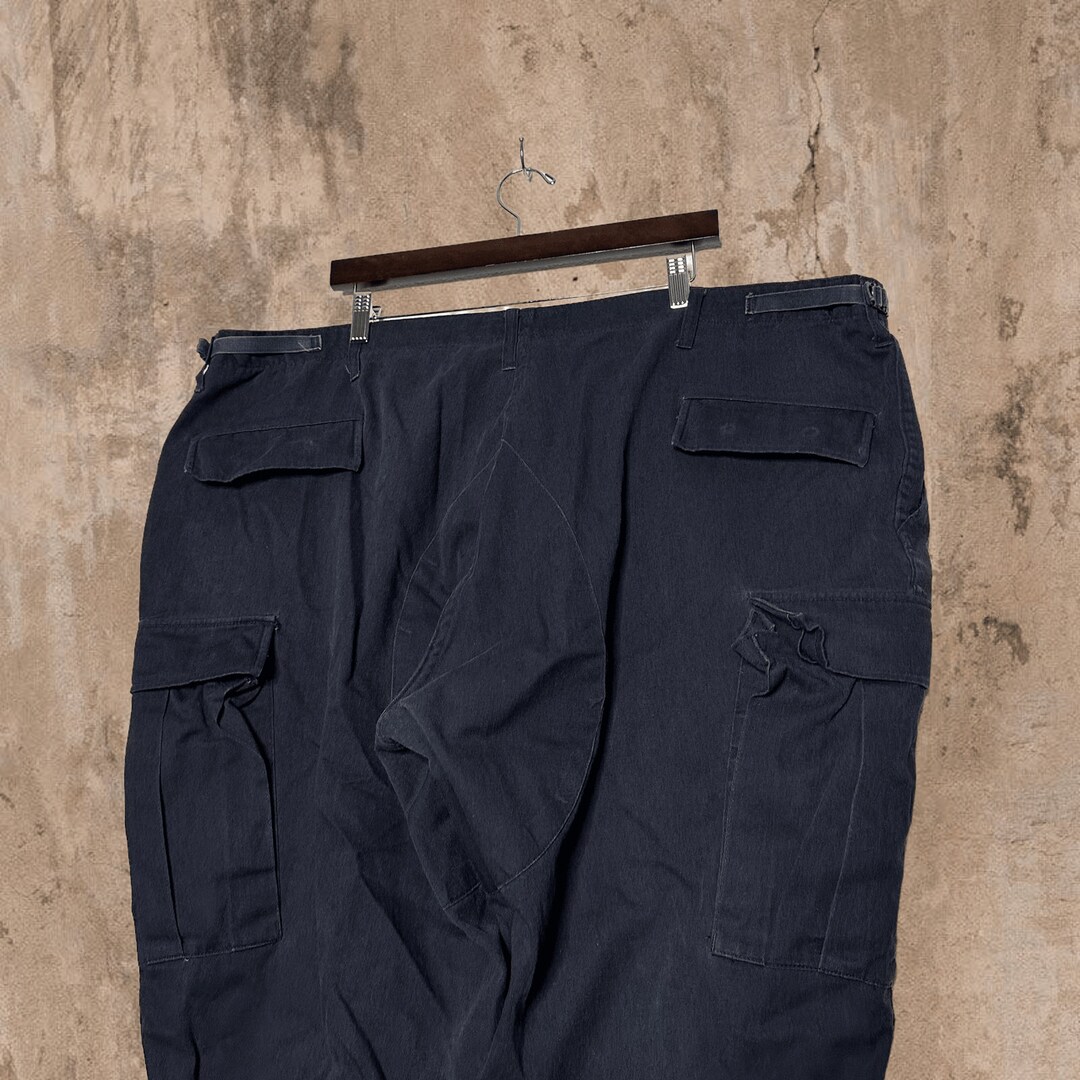 Vintage Jet Black Military Tactical Pants Baggy Fit Double Knees Cargos ...