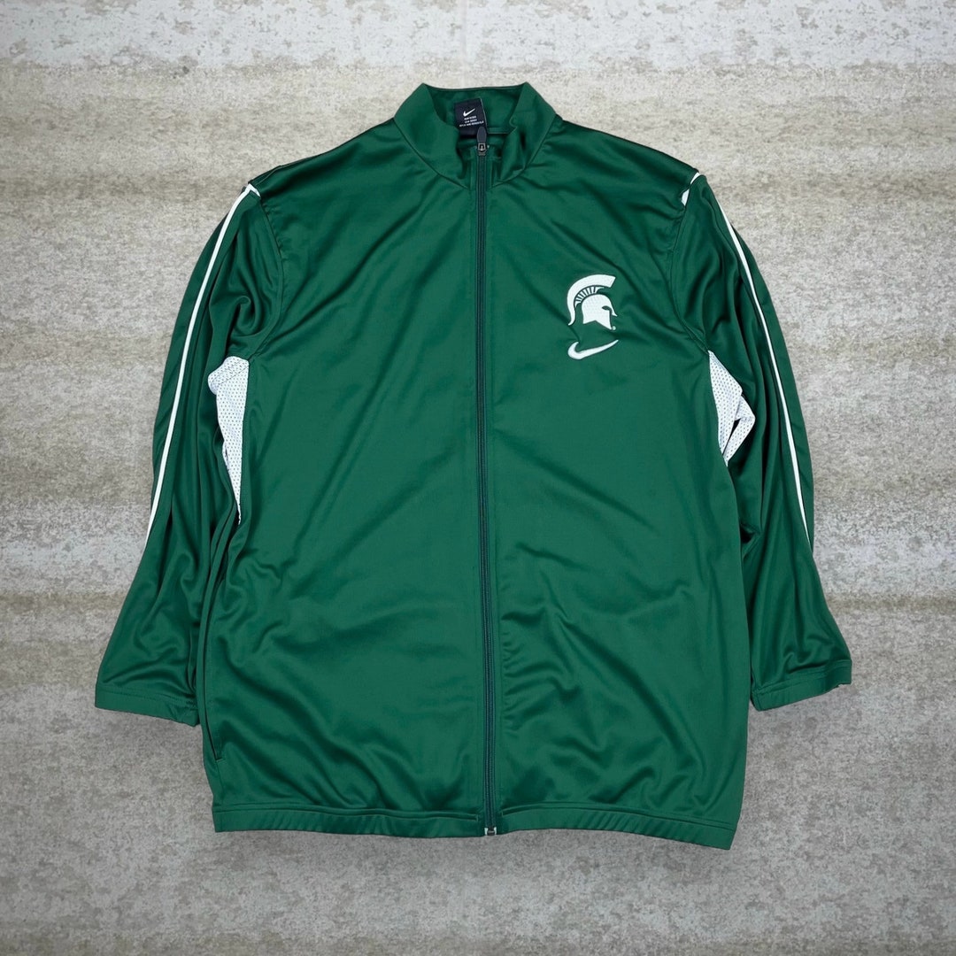 Vintage Michigan State Track Jacket Mens M Green Polyester Full Zip ...