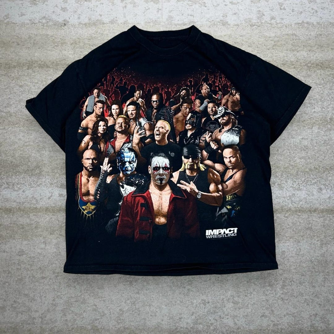 Vintage Y2K Impact Wrestling Shirt Mens L Black Hulk Hogan Cotton Short ...