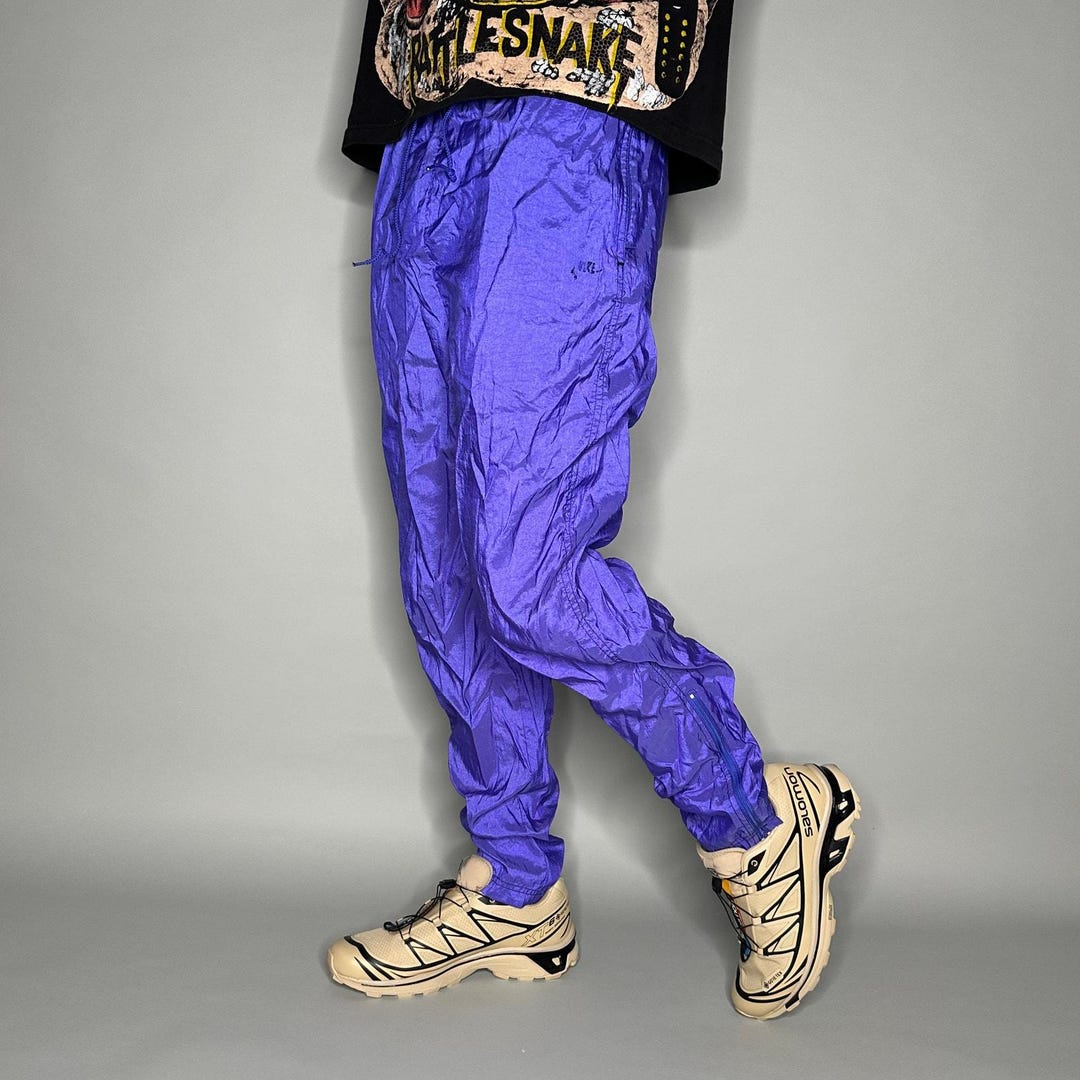 Vintage Nike Track Pants L Violet Purple Nylon Joggers Black Logo Has ...
