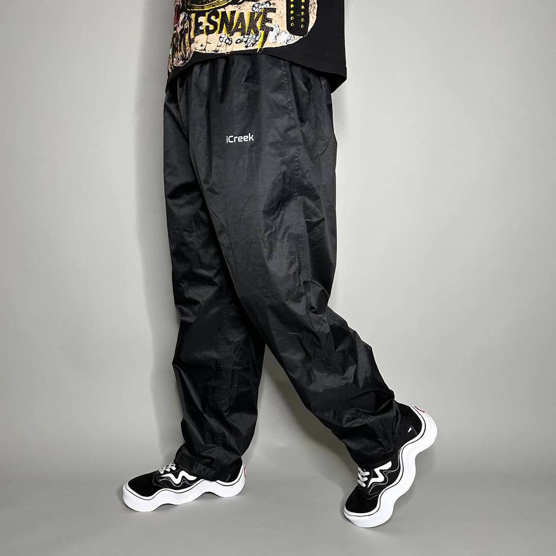 Vintage Water Proof Track Pants Jet Black Baggy Fit Mesh Lined Icreek ...