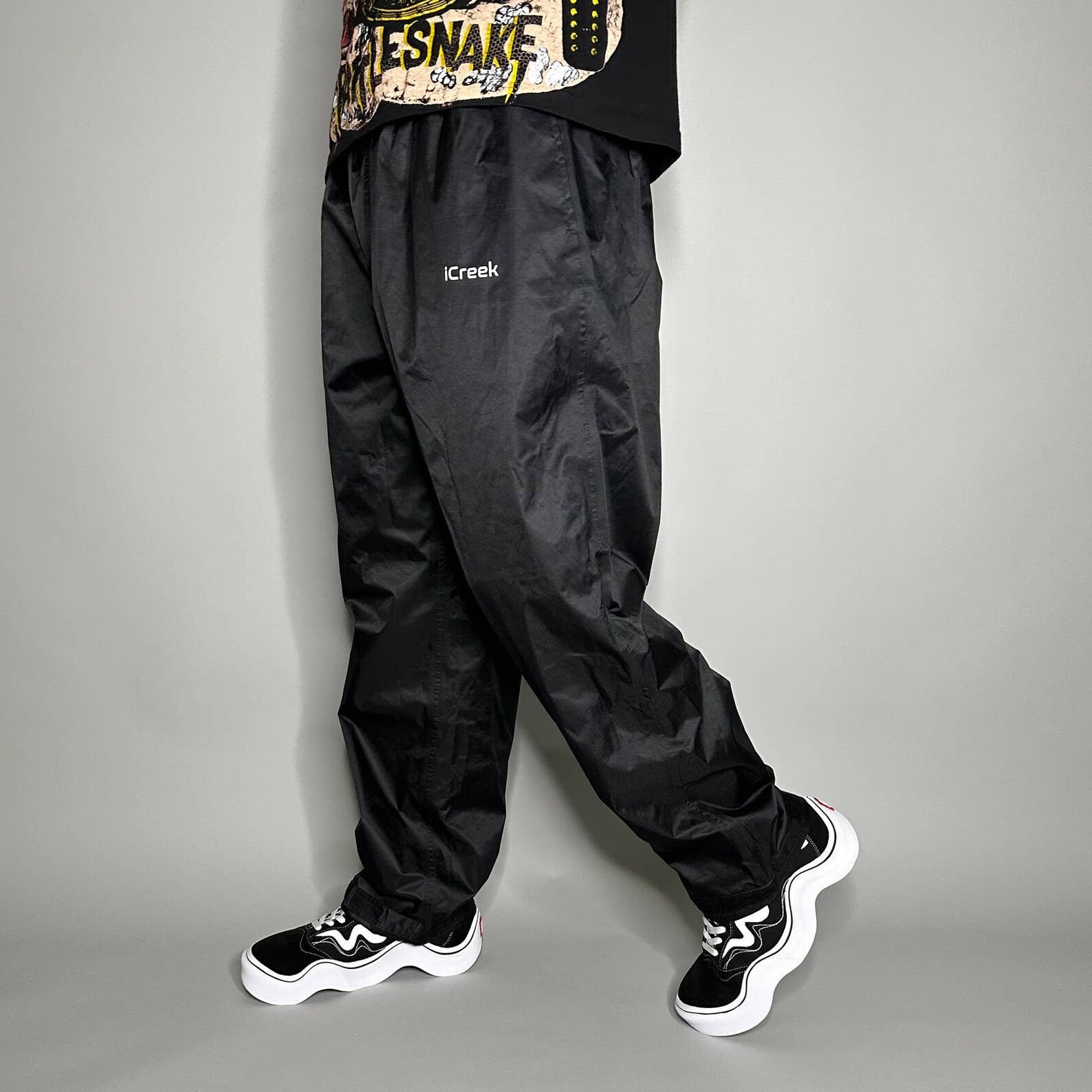 Vintage Water Proof Track Pants Jet Black Baggy Fit Mesh Lined Icreek ...
