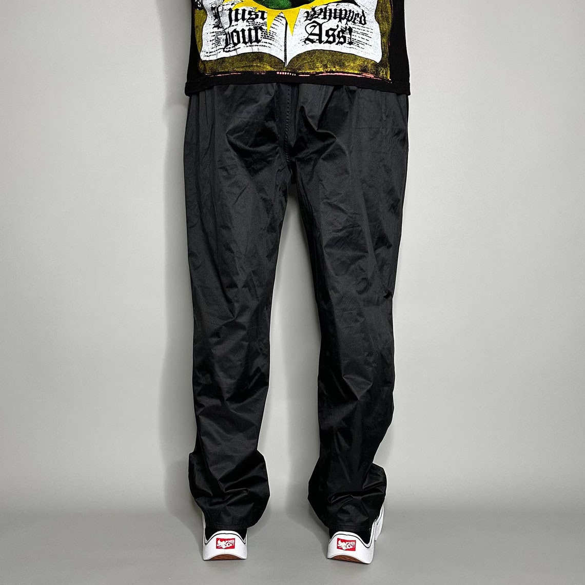 Vintage Water Proof Track Pants Jet Black Baggy Fit Mesh Lined Icreek ...