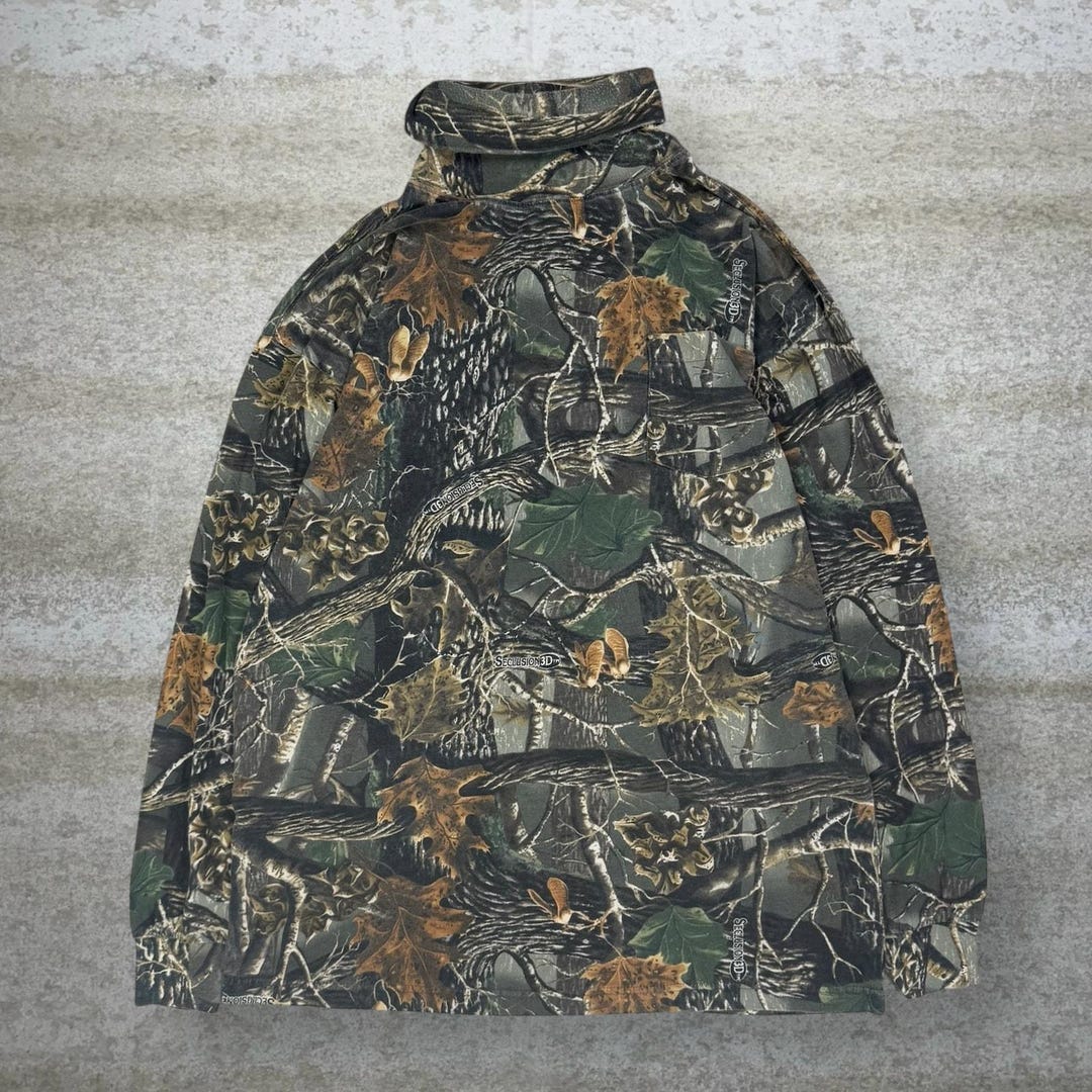 Vintage Seclusion 3D Hunting Camo Shirt L Cotton Long Sleeve Cowl Neck ...