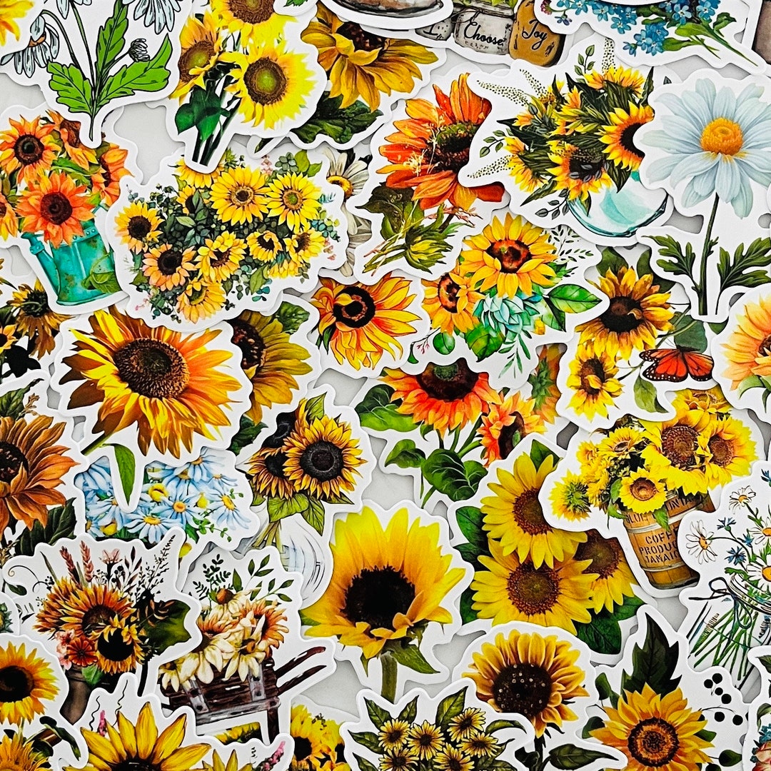 1 - 51 Pcs Sunflowers & Daisy Stickers, Stocking Stuffer,scrapbook ...
