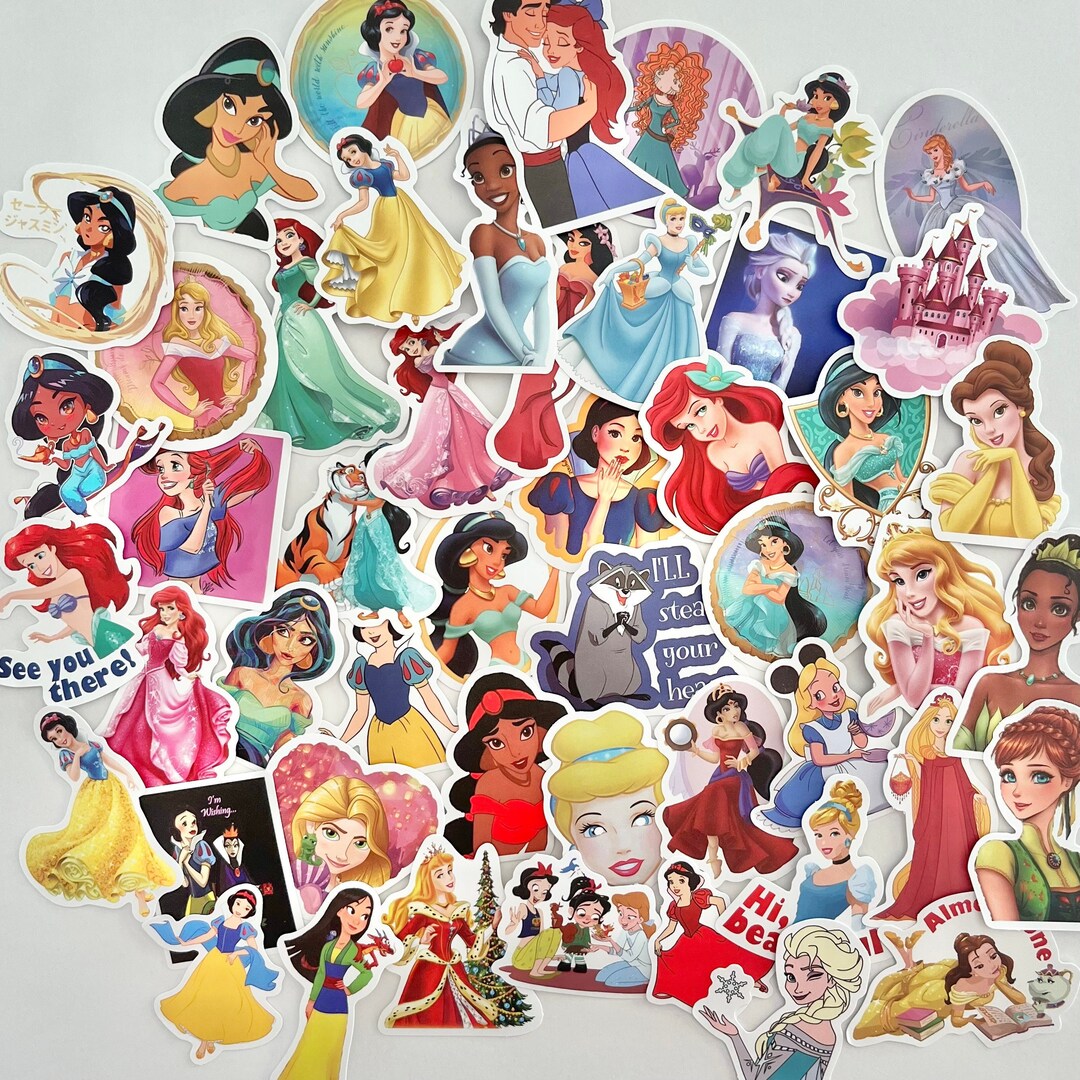 1 - 48 Pcs Disney Princesses Stickers, Jasmine, Belle, Cinderella ...