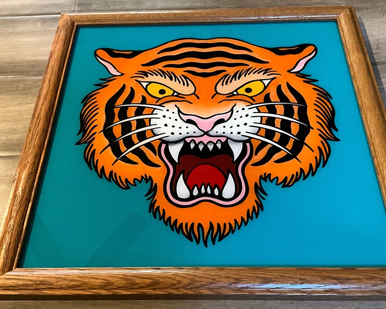 Tiger Reverse Glass Painting. - Etsy