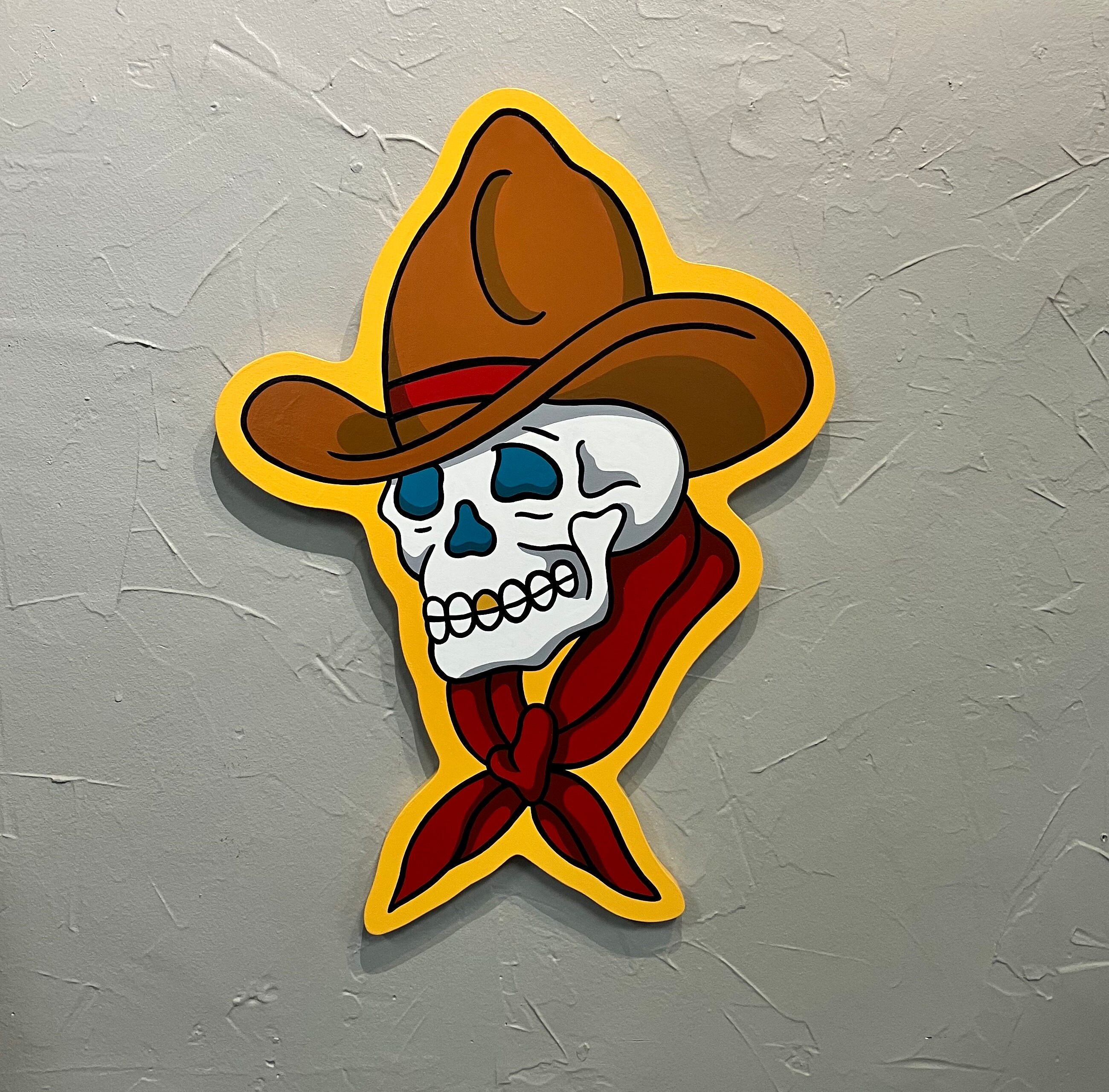 Hand Painted Cowboy Skull Wood Cut Out - Etsy