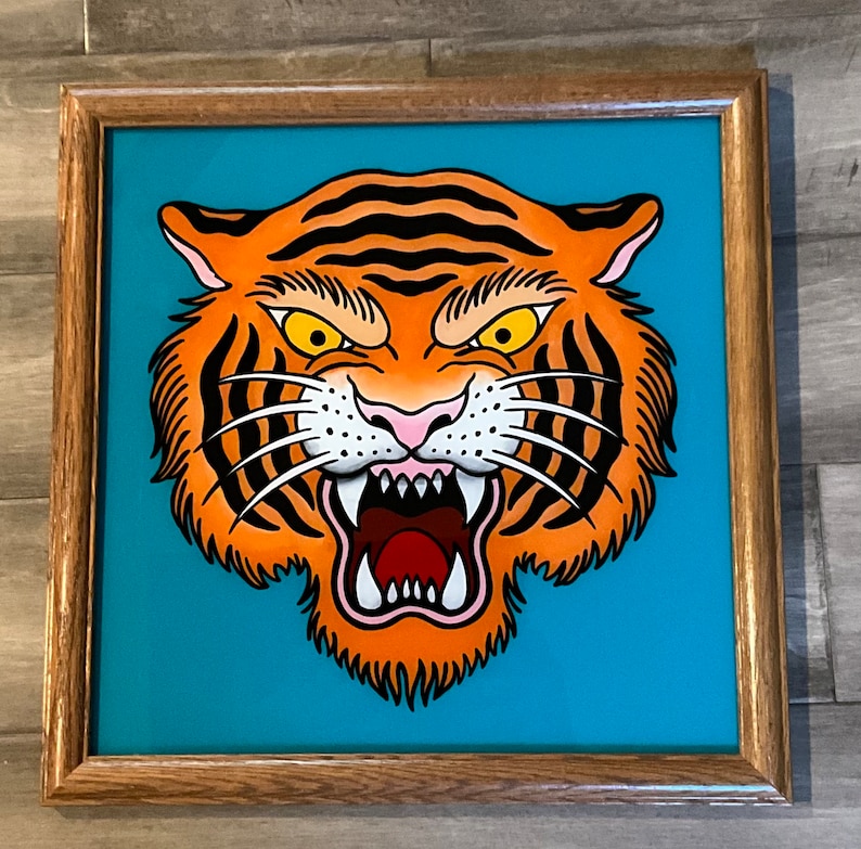 Tiger Reverse Glass Painting. - Etsy