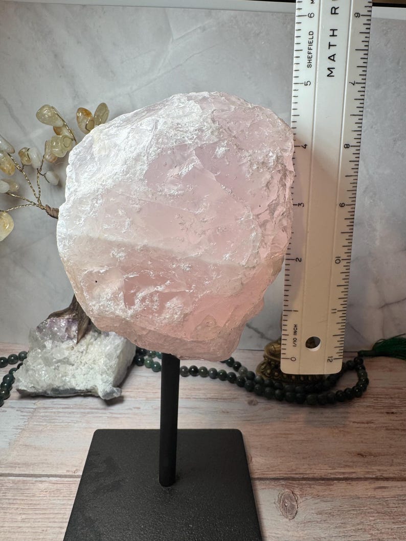 Large Raw Rose Quartz Specimen on Stand | Natural Pink Crystal Decor ...