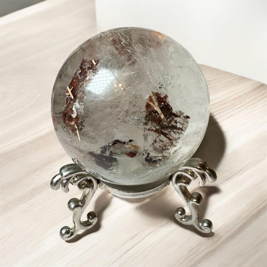 Garden Quartz 64 Mm Sphere With Rainbow|stunning Lodolite Crystal Ball ...
