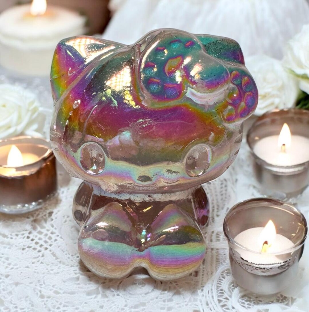 Rose Aura Quartz/aura Quartz Crystal Kitty Figurine | Playful Crystal ...