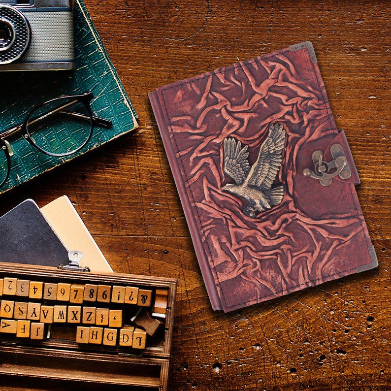 Unique Brown Flying Eagle Leather Journal - Etsy