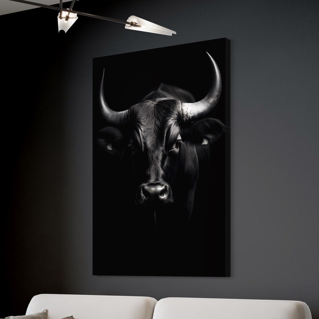 Charcoal Charge | Bull Canvas Wall Art - Etsy