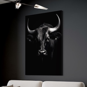 Charcoal Charge | Bull Canvas Wall Art - Etsy