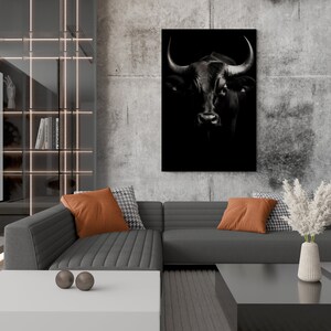 Charcoal Charge | Bull Canvas Wall Art - Etsy