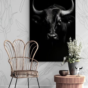 Charcoal Charge | Bull Canvas Wall Art - Etsy