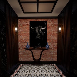 Charcoal Charge | Bull Canvas Wall Art - Etsy