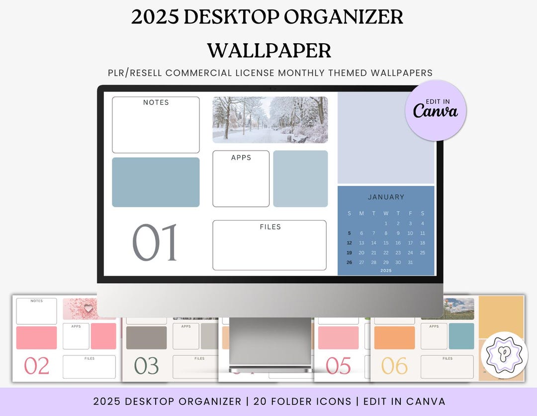 2025 Desktop Organizer Wallpaper: 20 Folder Icons (PLR Commercial ...