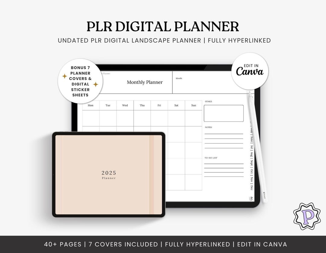 Minimalist Landscape Digital Planner, Hyperlinked With Stickers, PLR ...