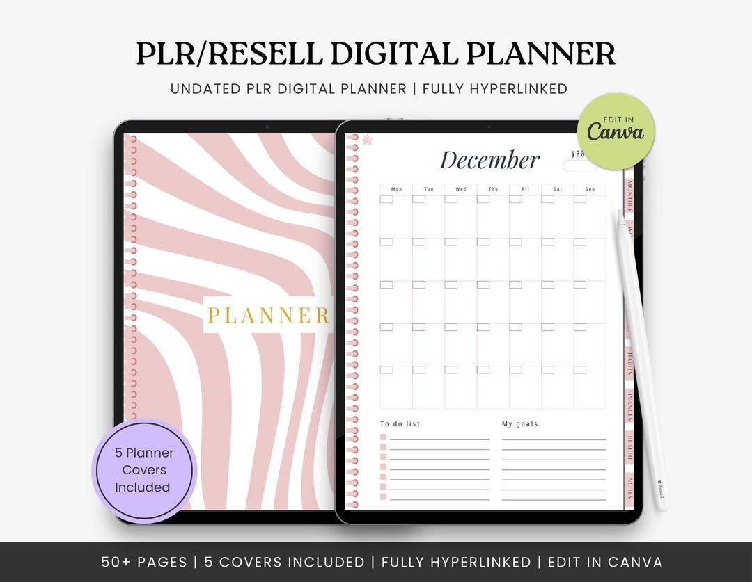 Light Pink Digital Planner | PLR Canva Template, Fully Editable ...