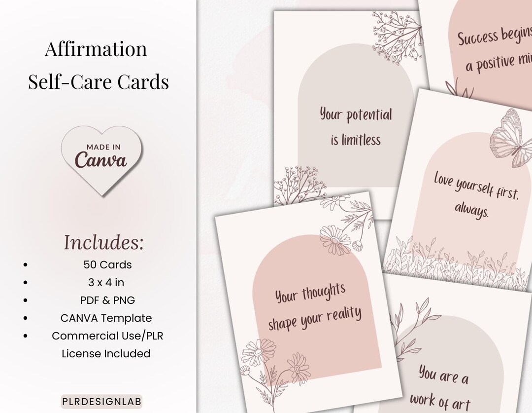 Editable Affirmation Card Deck Canva Template, Self-care & Motivation ...