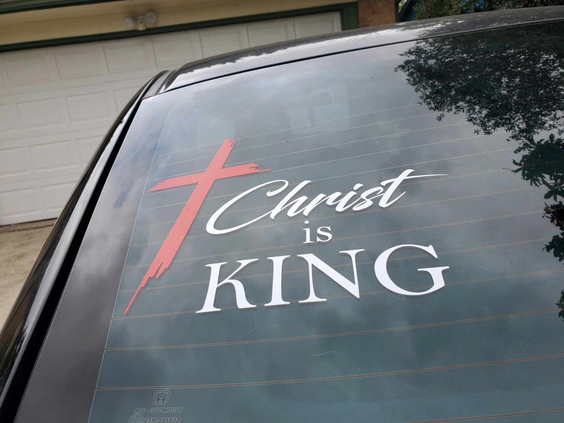 Christ is King Decal: Colored Cross, White Text - Vinyl Holographic - Etsy