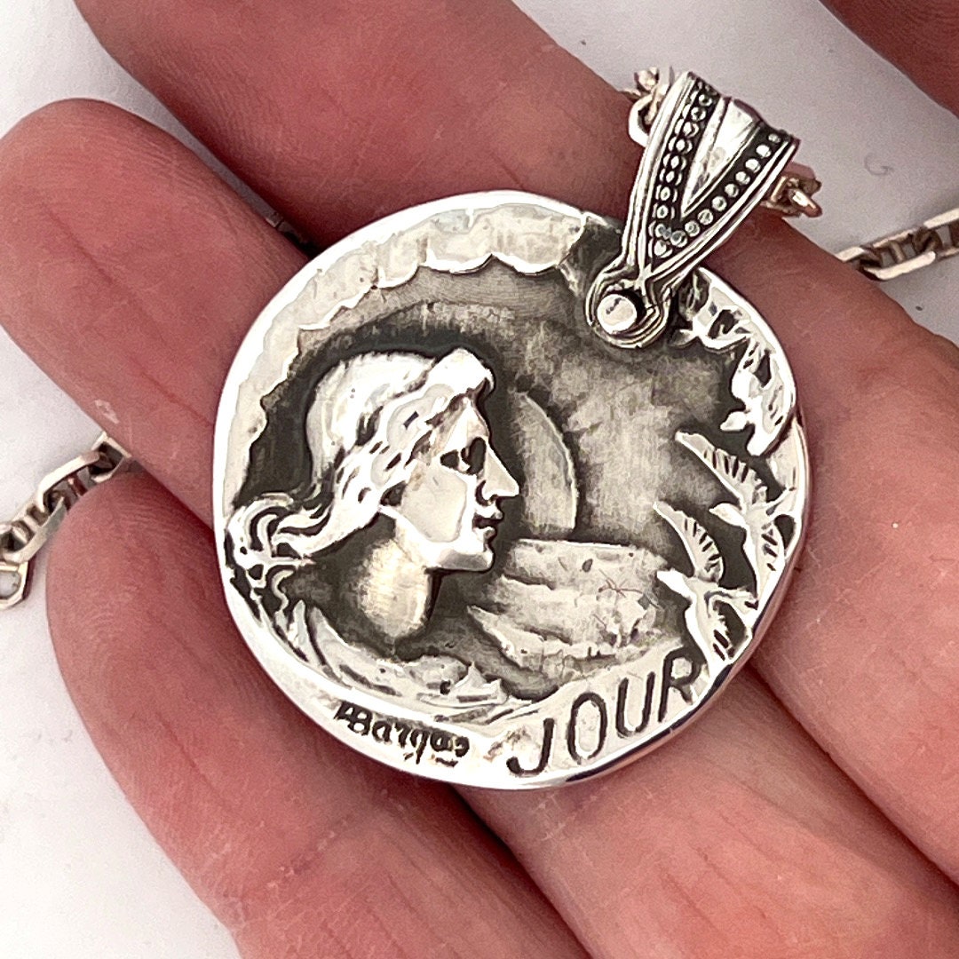 French Medallion Pendant Sterling Silver Necklace Armand Bargas Art ...