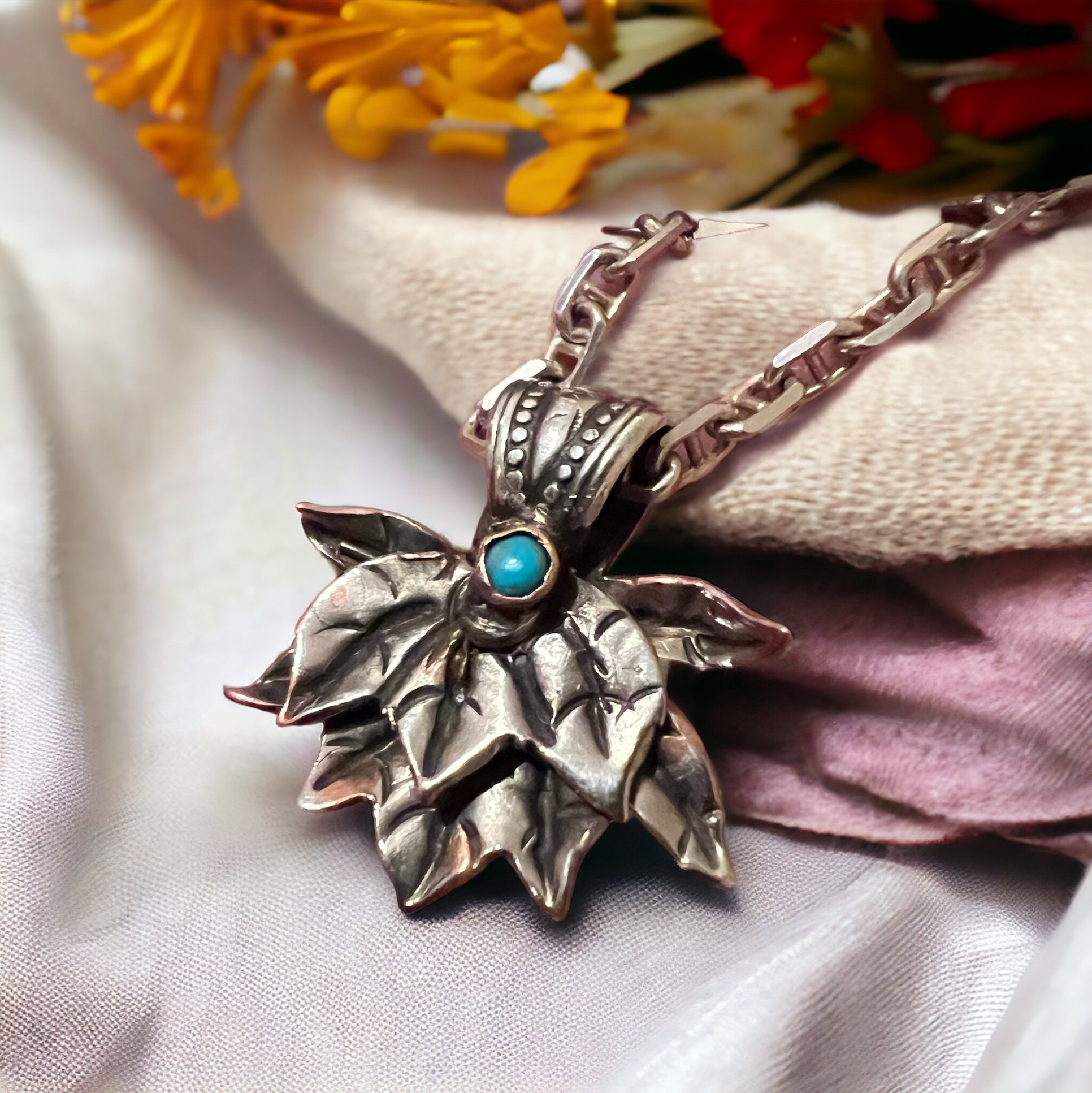 Inverted Lotus Flower With Sleeping Beauty Turquoise Pendant or Charm ...