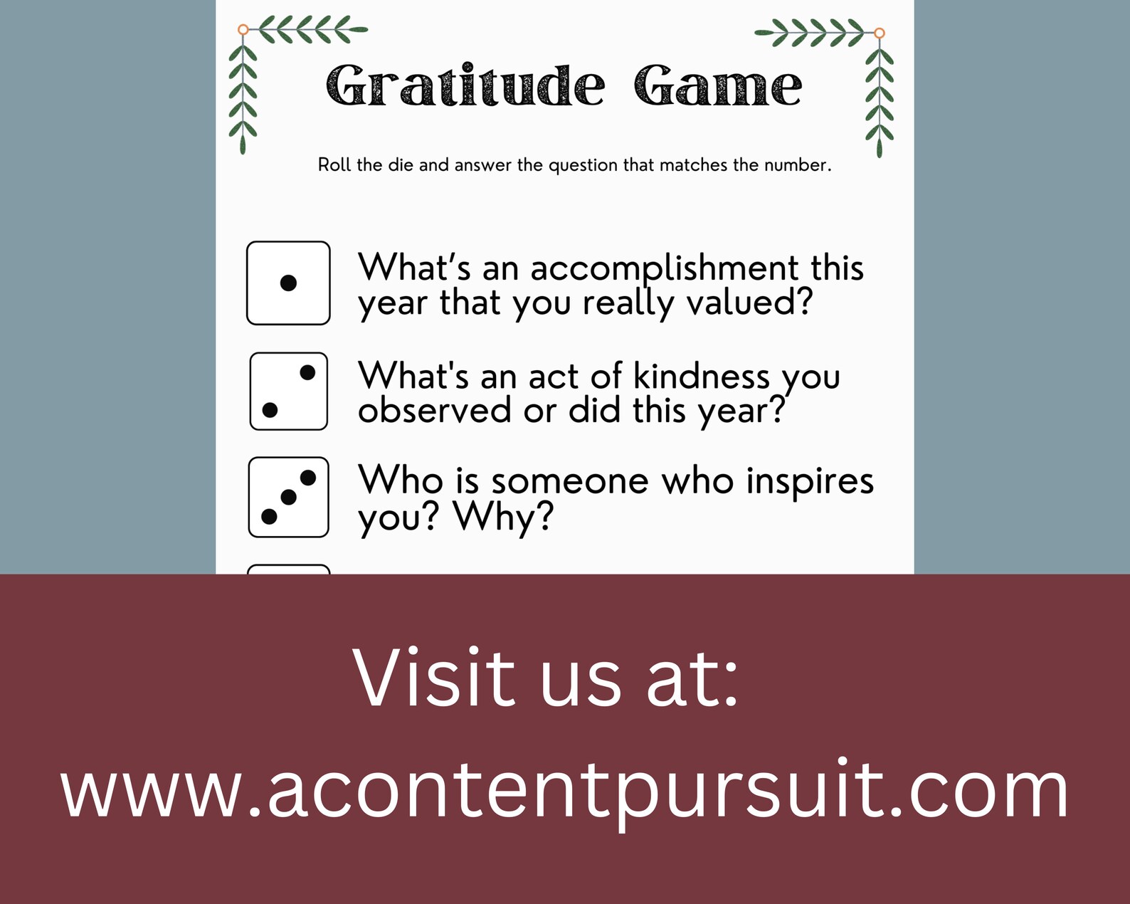 Digital Download Gratitude Game Roll the Dice Gratitude Game Practice ...