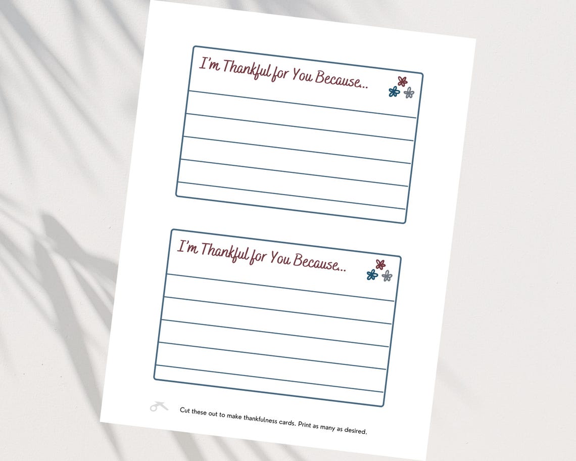 Digital Download "i'm Thankful for You Because" Cards • Practice ...