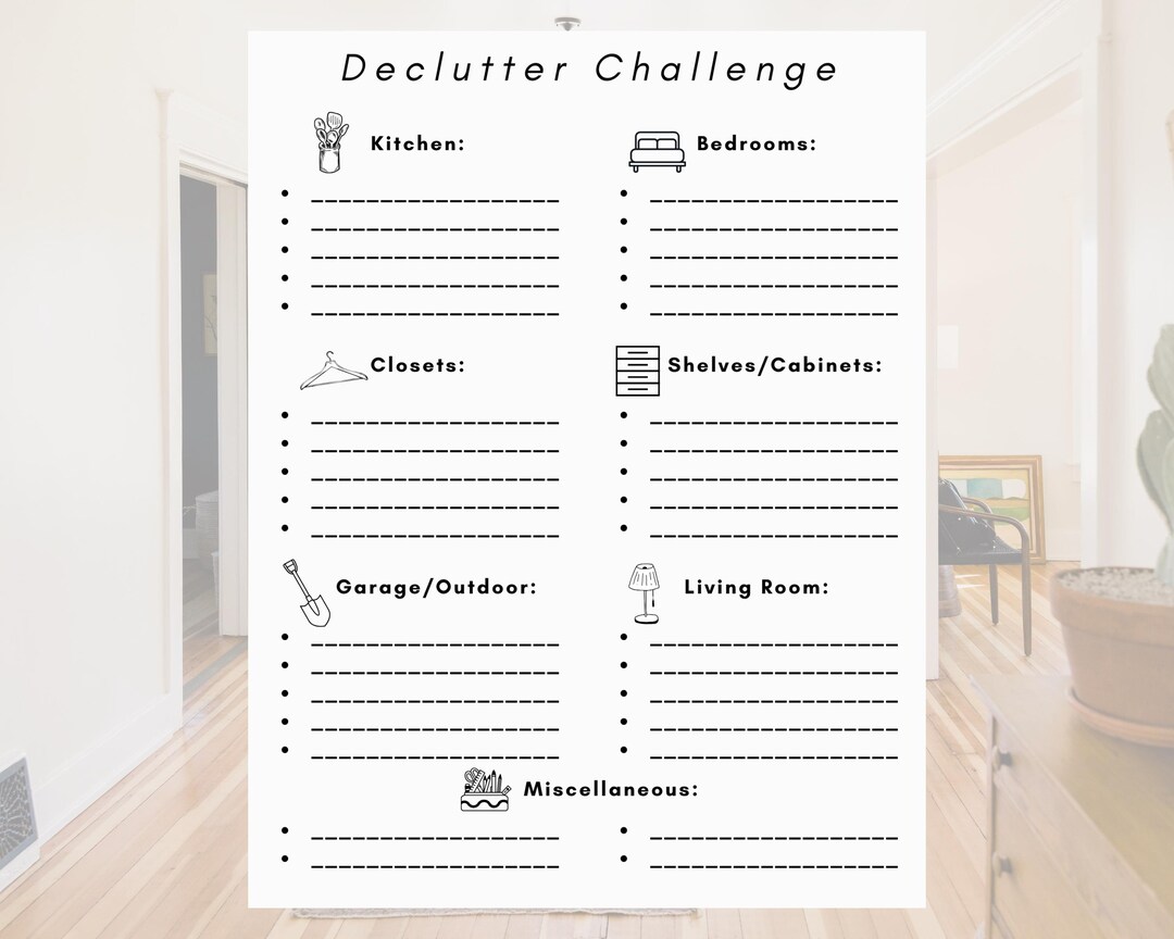 Declutter Challenge • Cleaning Tracker • Declutter Worksheet • Clean ...