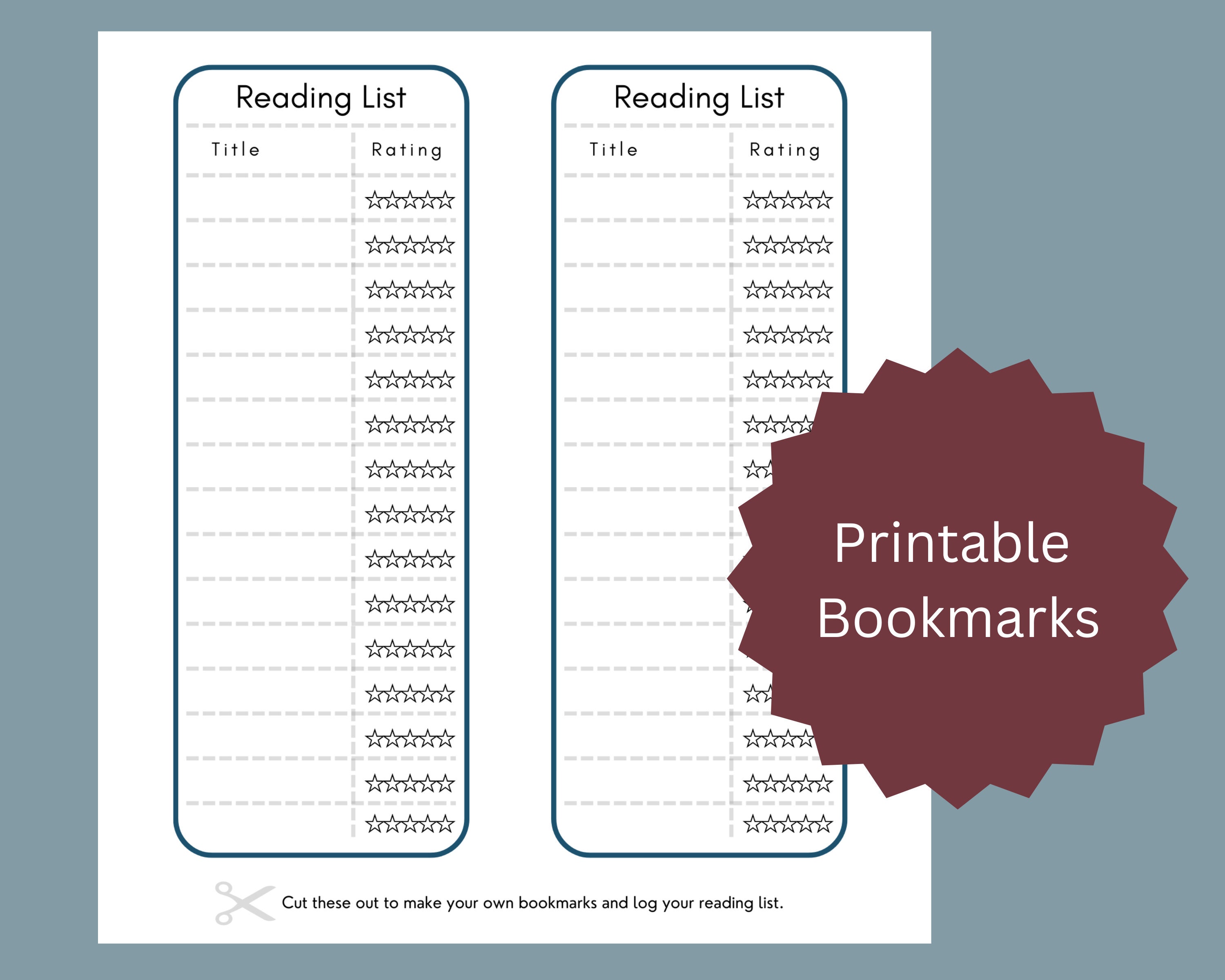 Reading Log Bookmark • Reading List Log • Printable Bookmark • Reach ...