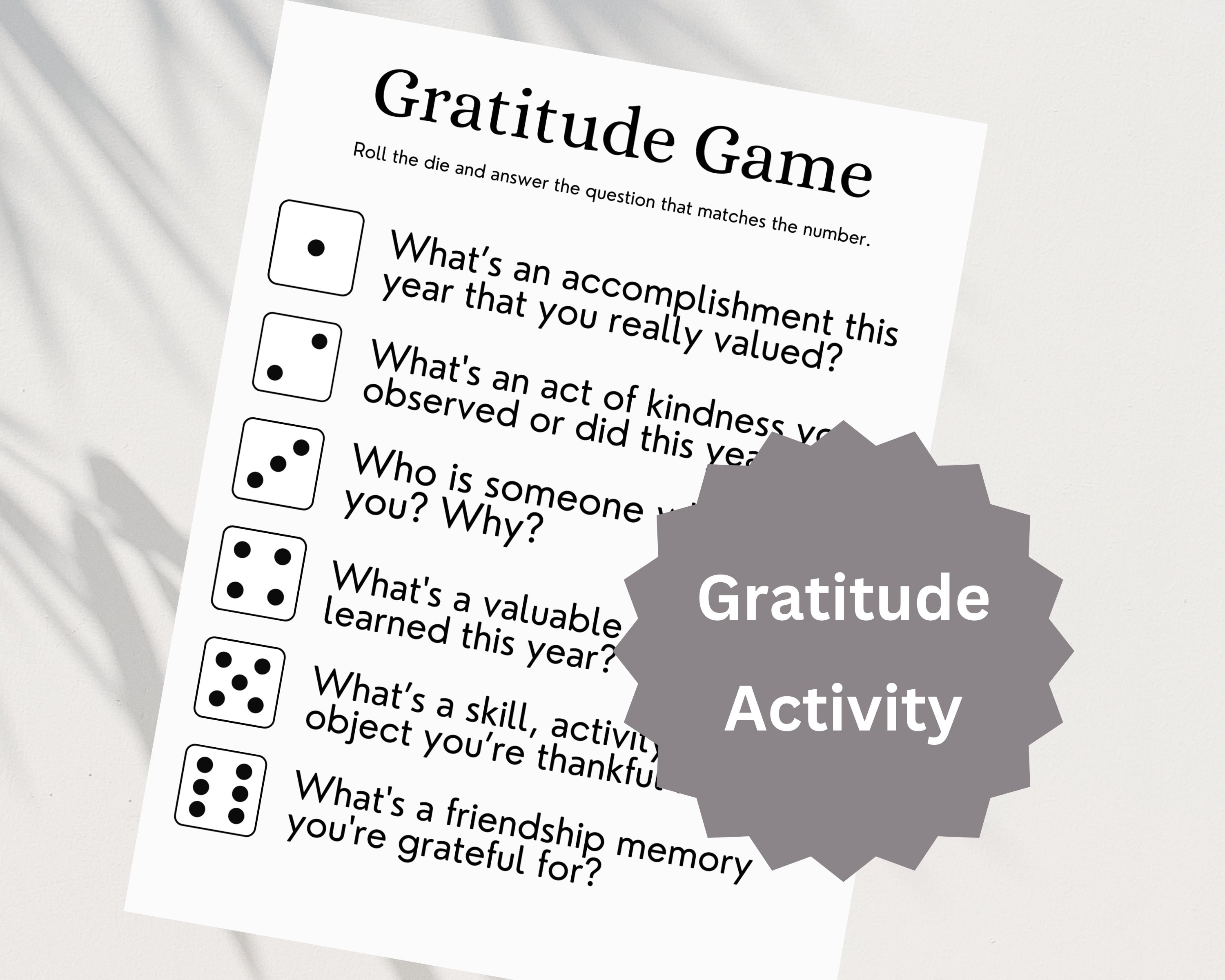 Gratitude Activity • Roll the Dice Gratitude Game • Practice Daily ...
