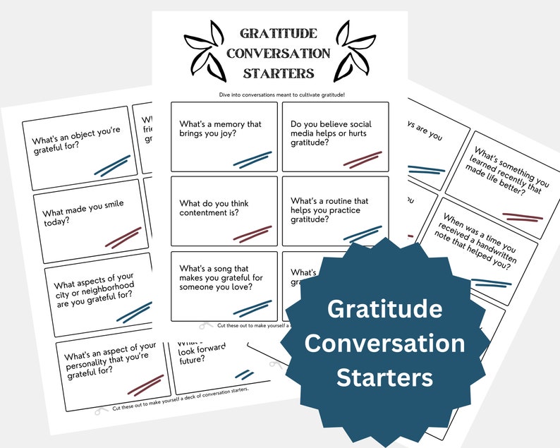 30 Gratitude Conversation Starter Cards • Questions to Spark Gratitude ...