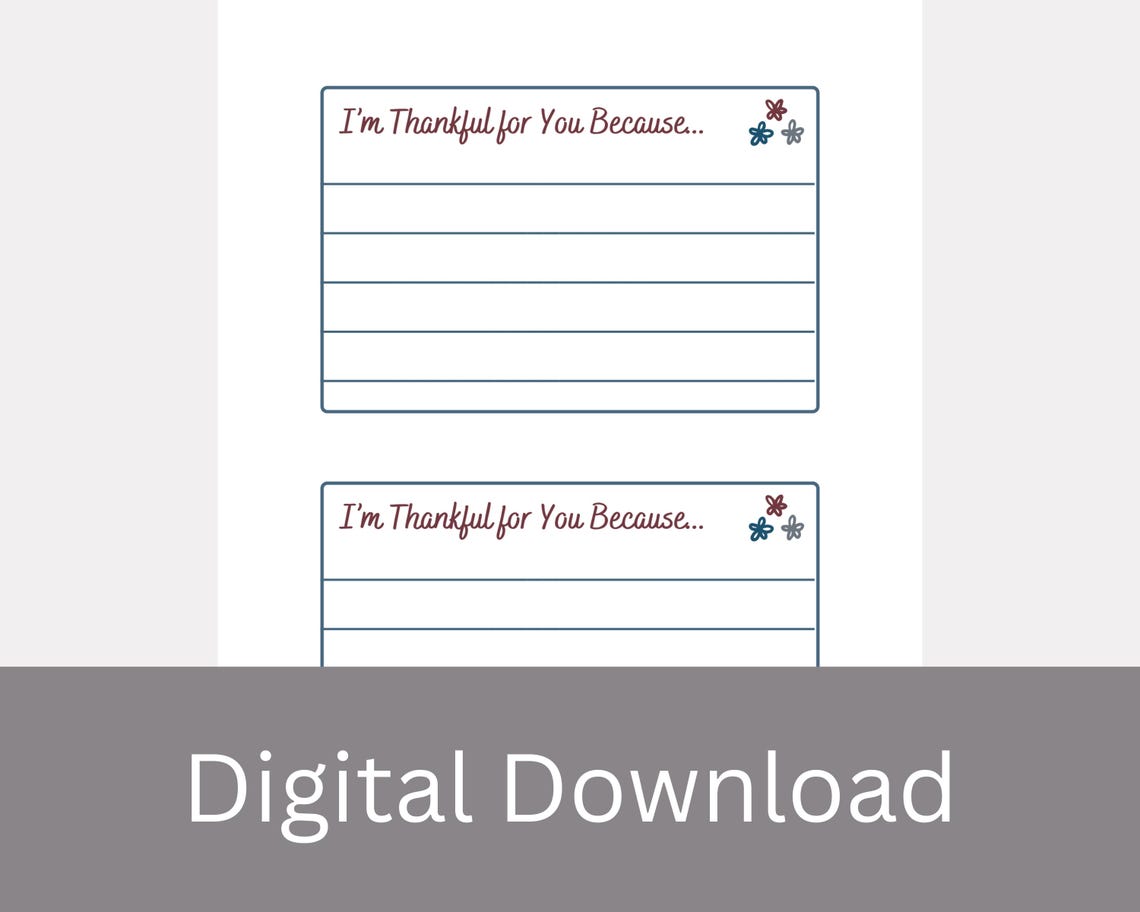 Digital Download "i'm Thankful for You Because" Cards • Practice ...