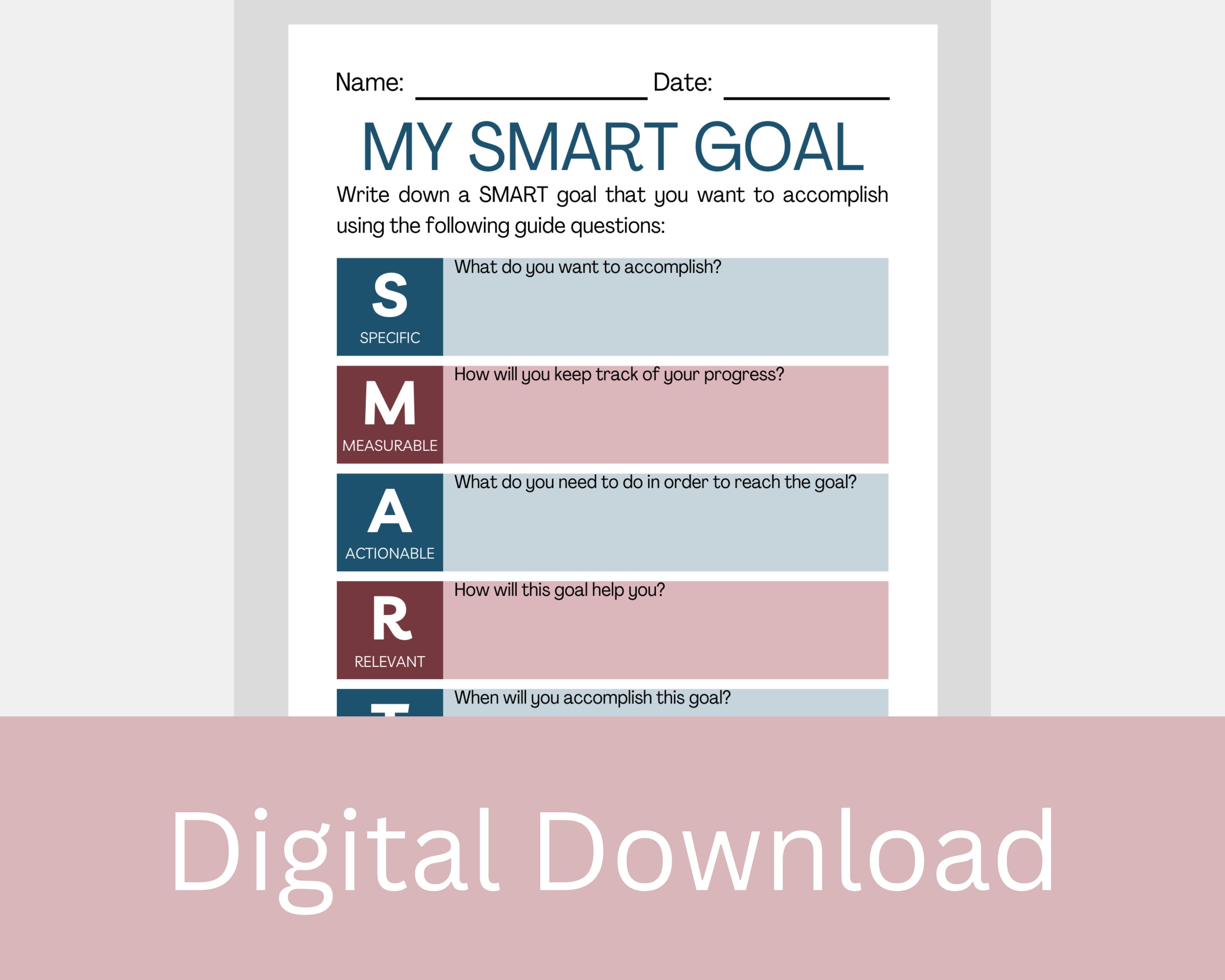 SMART Goal Download • Goal Setting Tool • Productivity Tracker • SMART ...