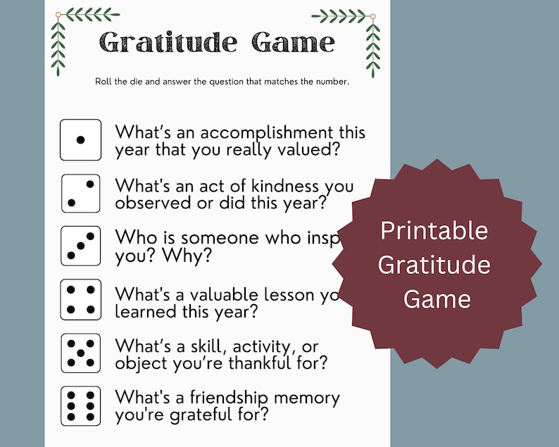 Digital Download Gratitude Game • Roll the Dice Gratitude Game ...