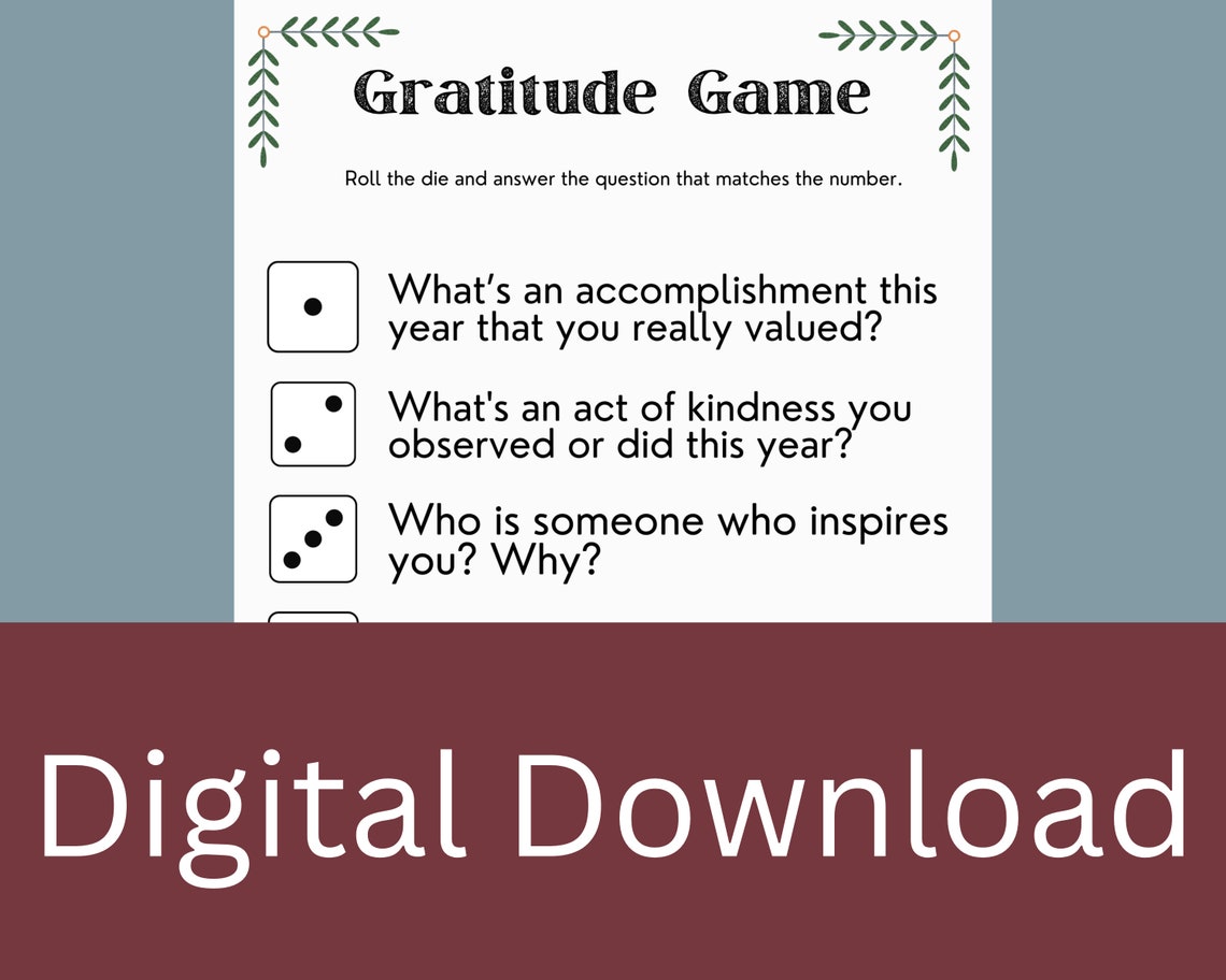 Digital Download Gratitude Game Roll the Dice Gratitude Game Practice ...
