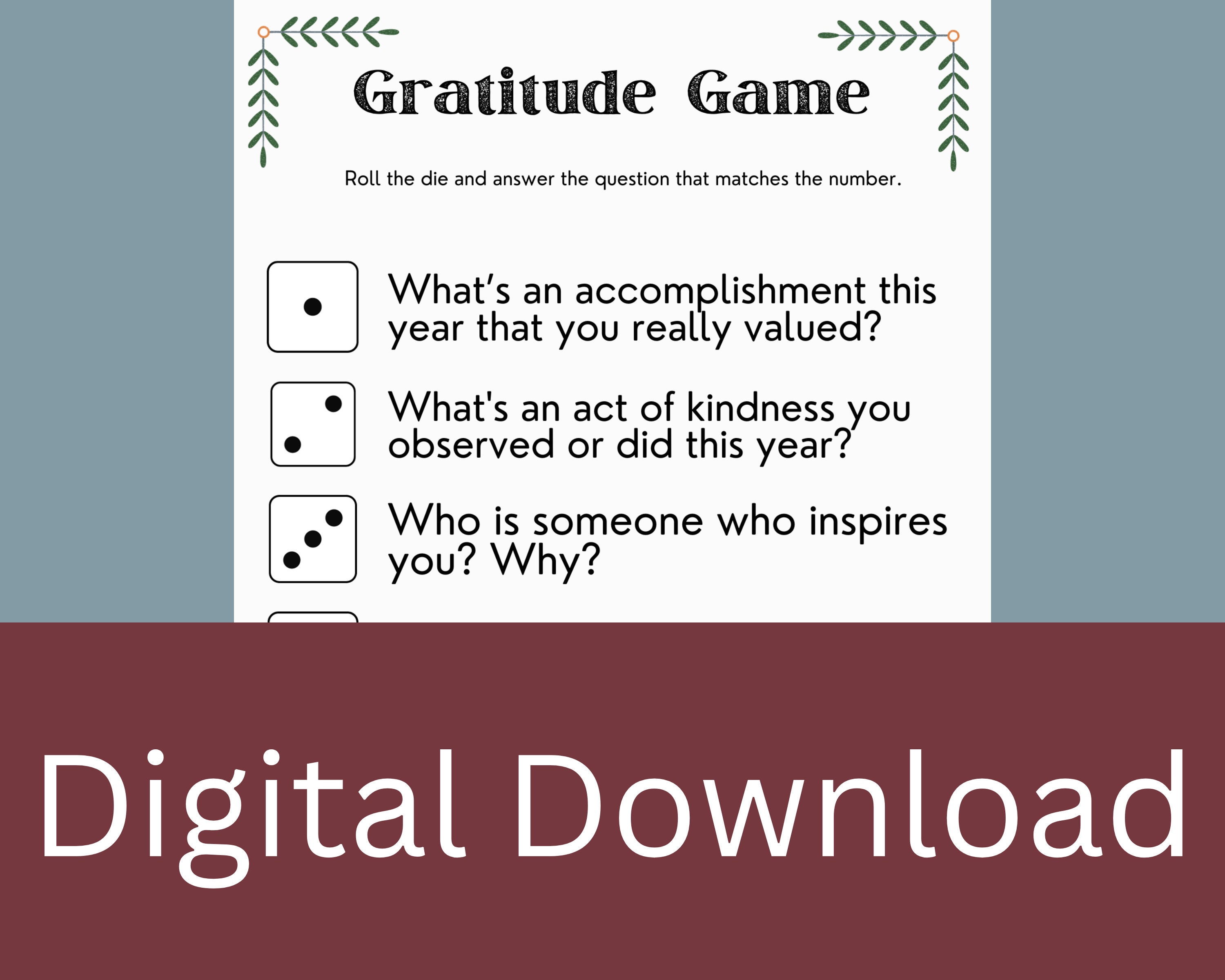 Digital Download Gratitude Game Roll the Dice Gratitude Game Practice ...