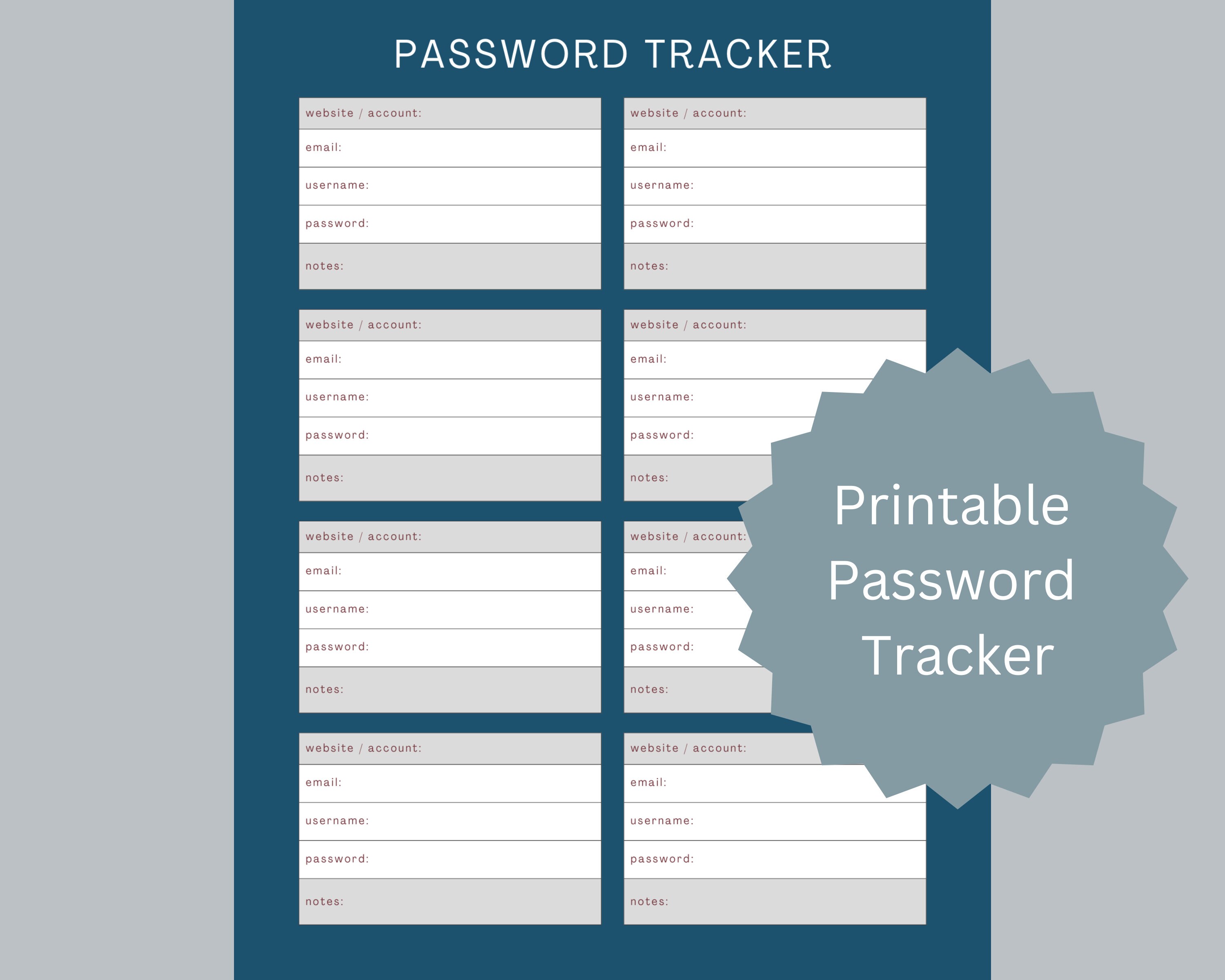 Password Tracker Password Log Password Tracker Printable - Etsy