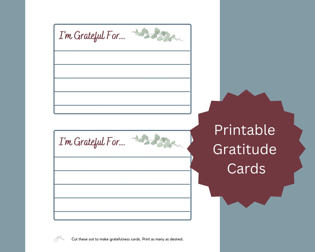 Digital Download Gratitude Cards • Personal Gratitude List Printable ...
