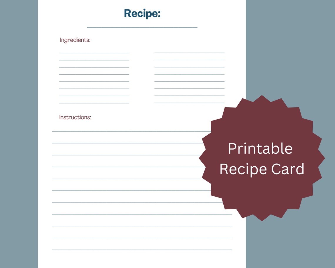Recipe Card, Digital Download Personal Cookbook - Etsy